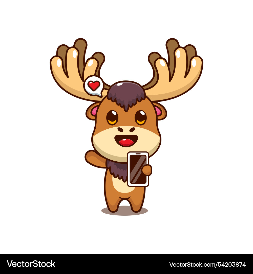 Moose with mobile phone mascot cartoon character Vector Image
