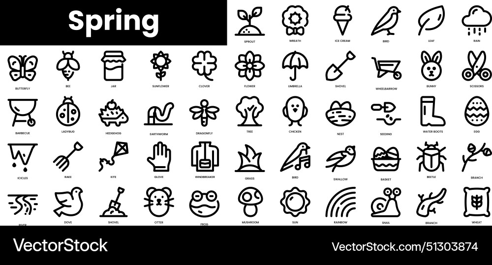 Set of outline spring icons minimalist thin Vector Image