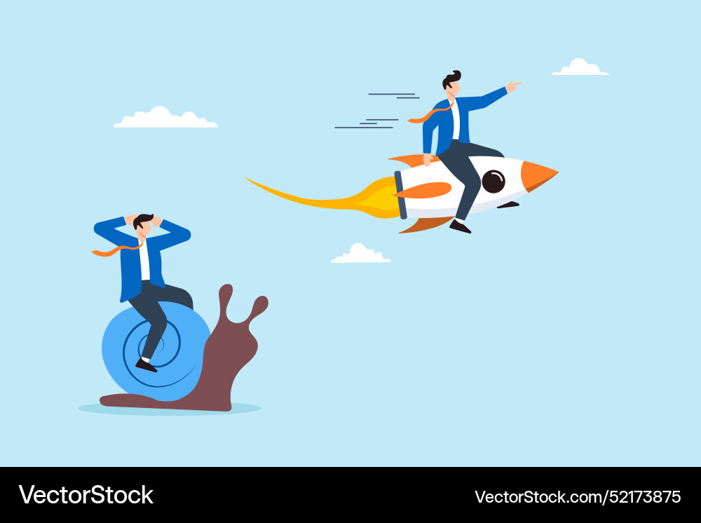 Businessman winner riding rocket another on slow Vector Image