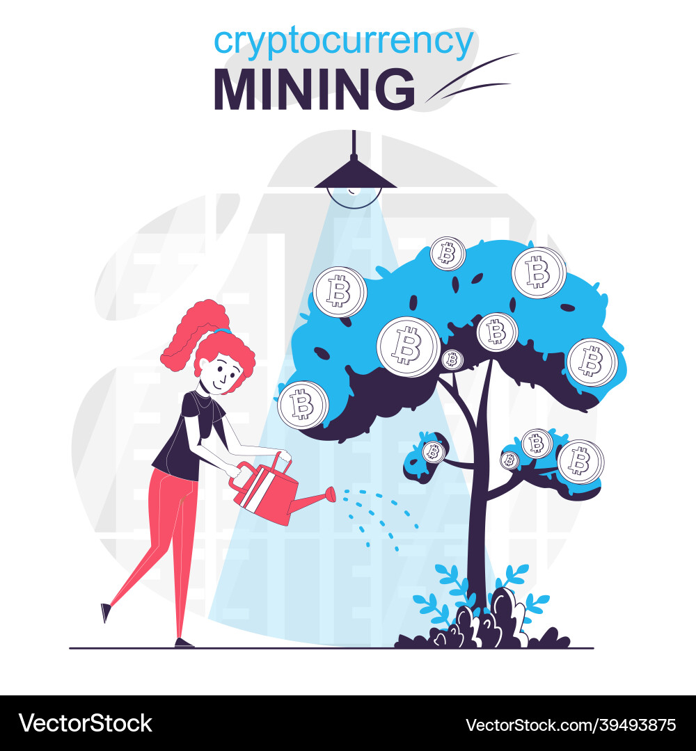 Cryptocurrency mining isolated cartoon concept Vector Image