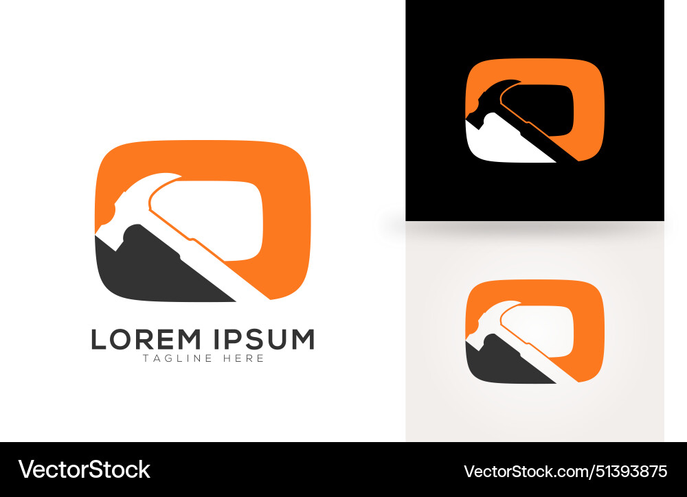 O letter hammer tool logo design construction Vector Image