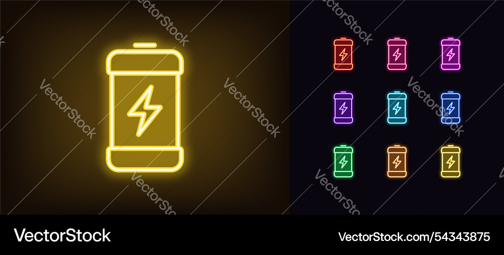 Outline neon electric battery icon set glowing – Royalty-Free Vector ...