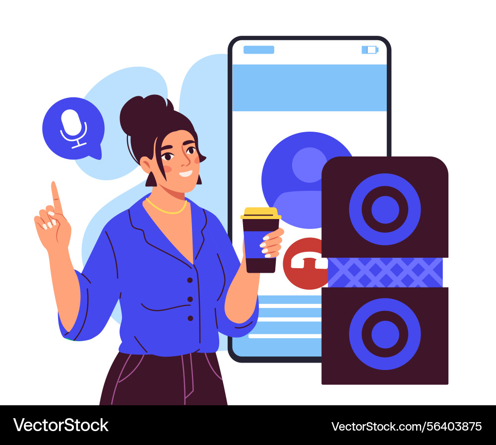 Woman using voice assistant technology Royalty Free Vector