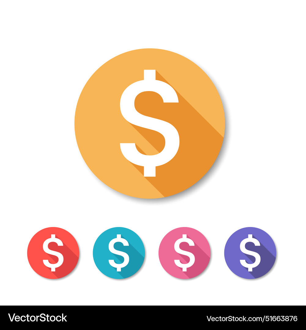 Dollar sing or money icon and flat Royalty Free Vector Image