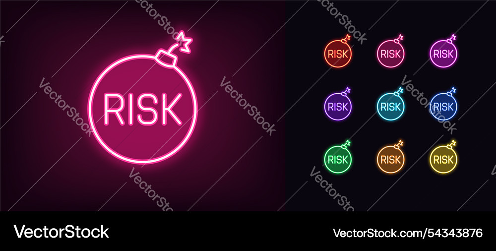 Outline neon dangerous risk icon set glowing Vector Image