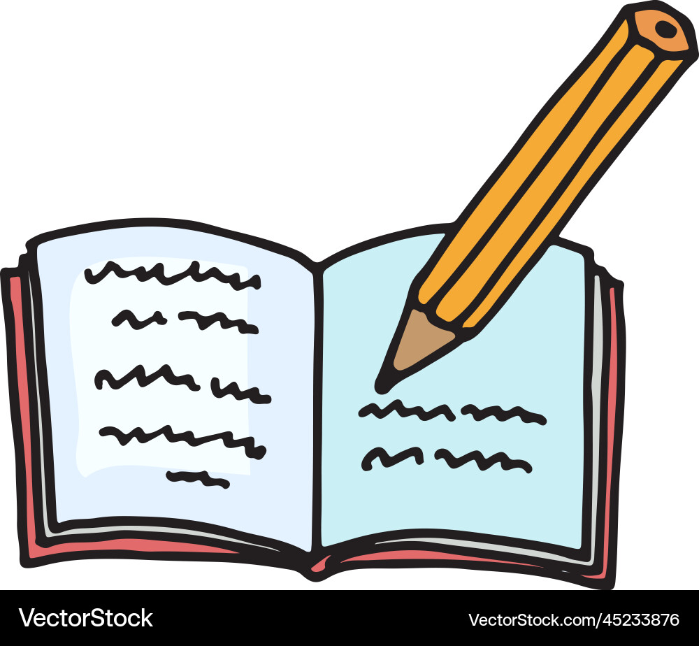 Pencil writing in textbook color doodle school Vector Image