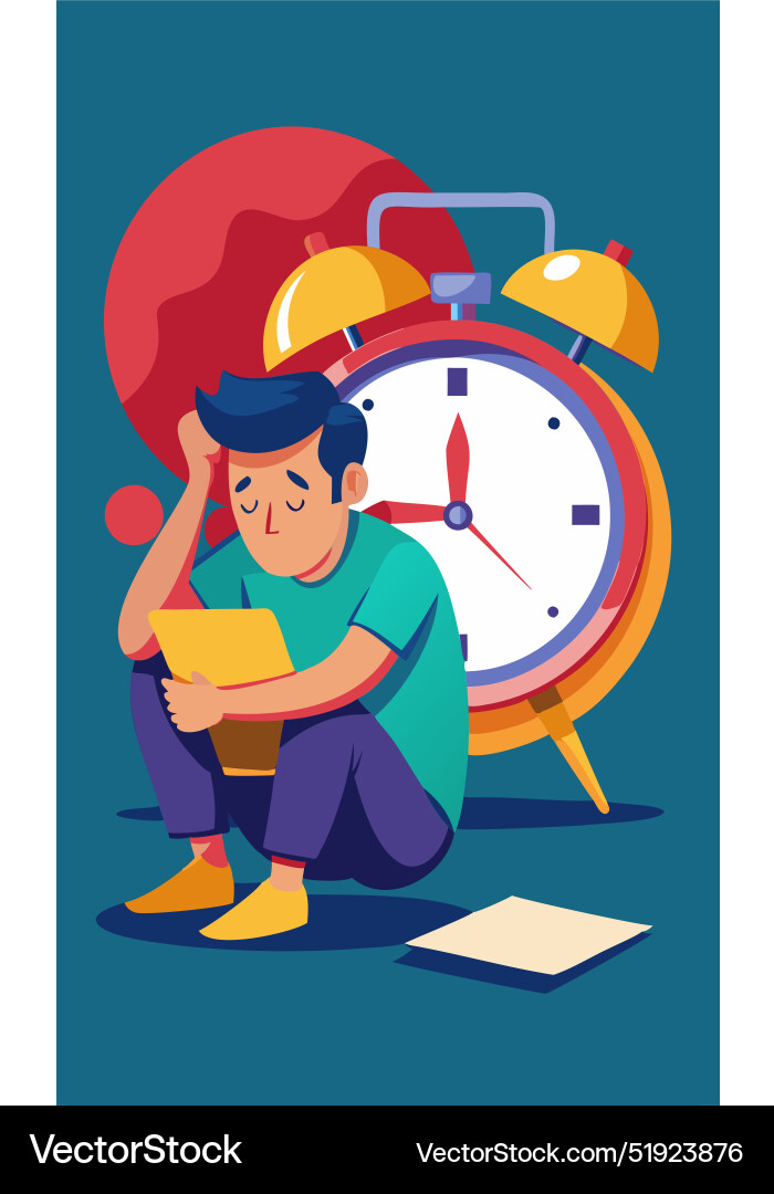 Procrastinating man with laptop Royalty Free Vector Image