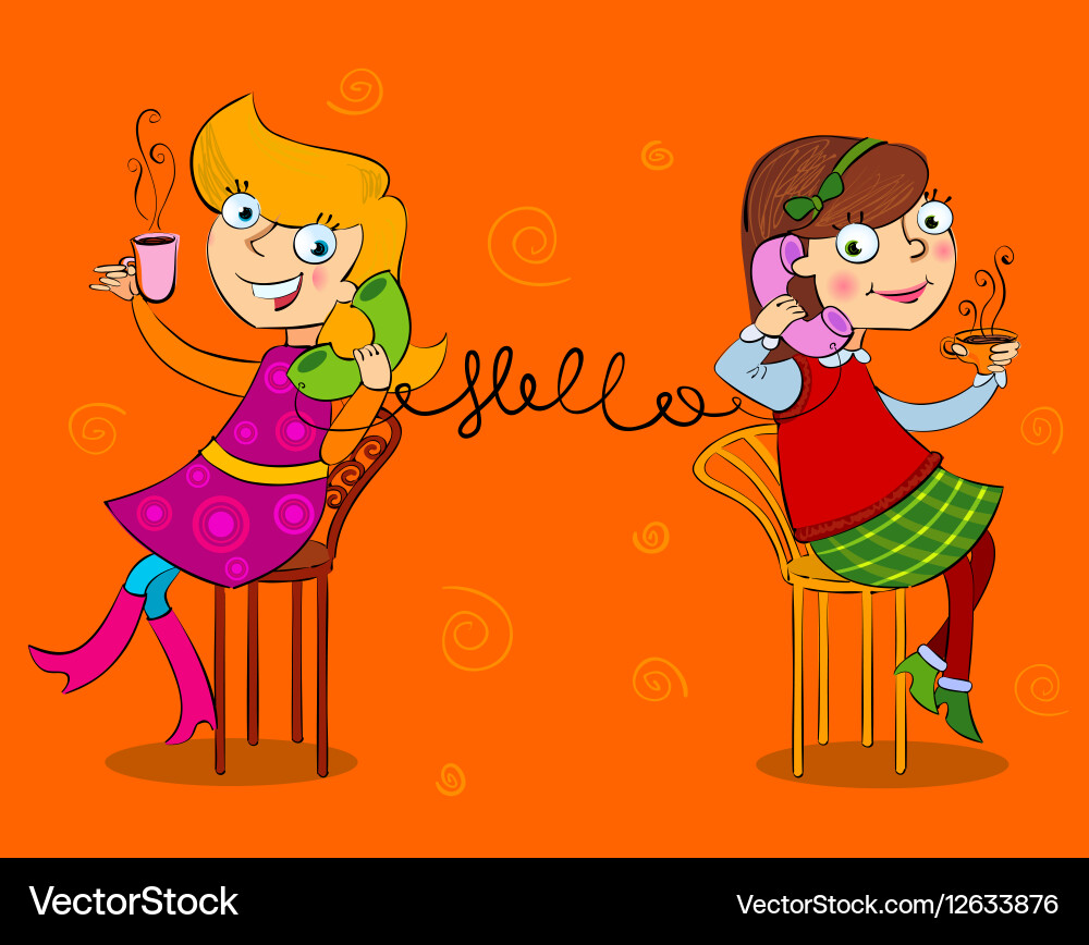 Two cartoon girls talking telephone Royalty Free Vector