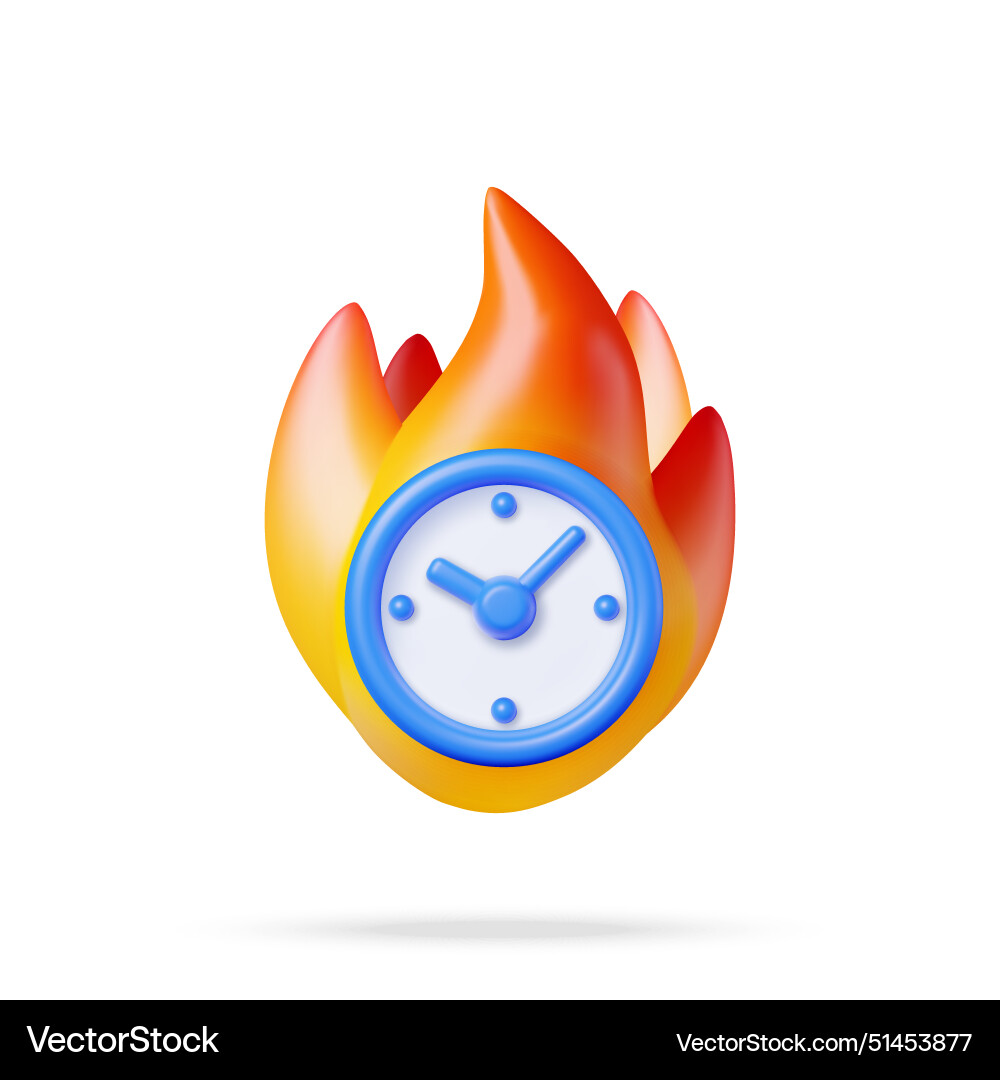 3d alarm clock in fire isolated on white Vector Image