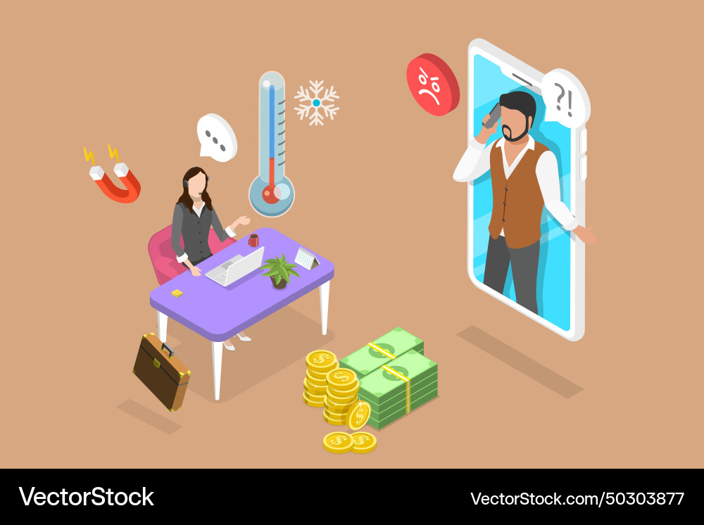 3d isometric flat of cold call Royalty Free Vector Image