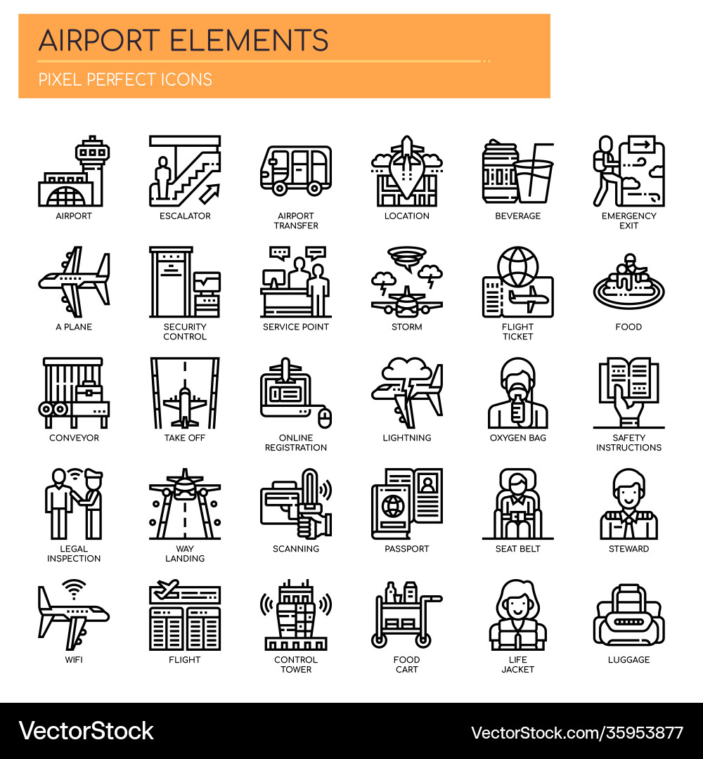 Airport elements thin line and pixel perfect Vector Image