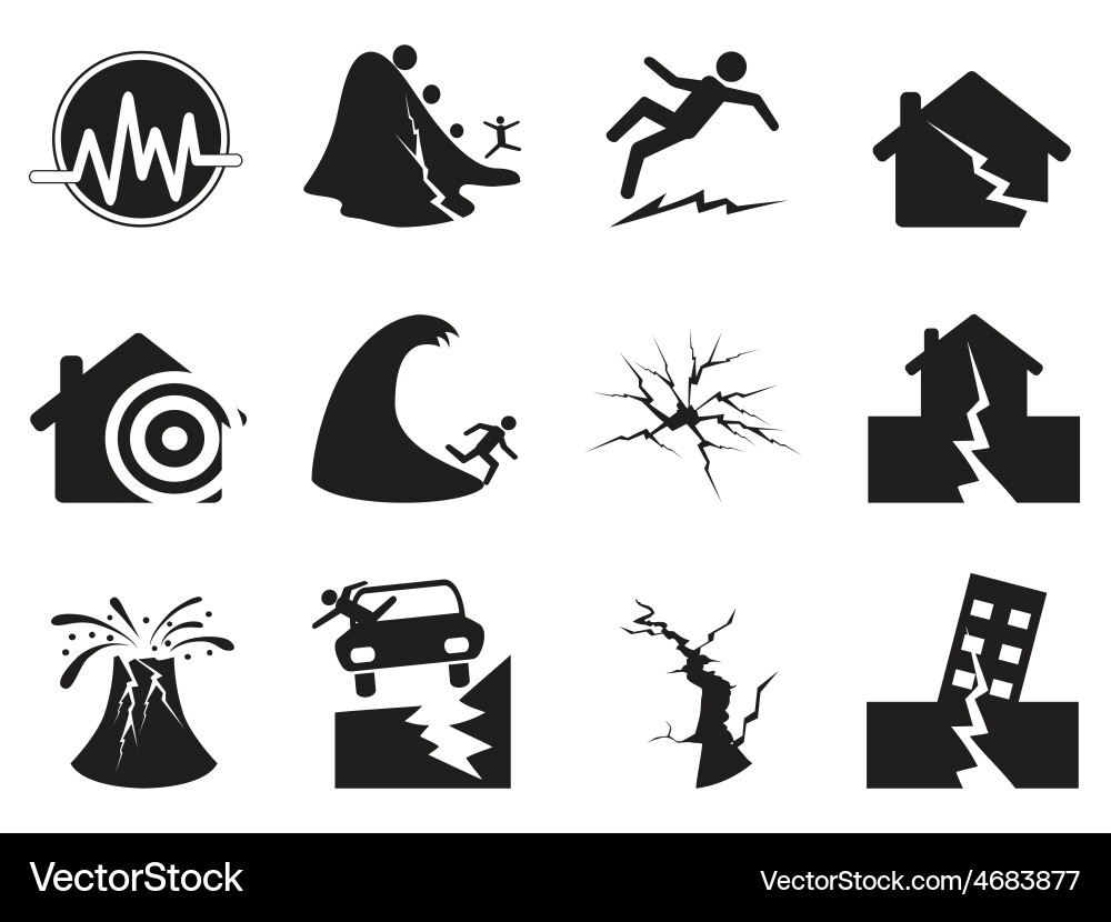 Black earthquake icons set Royalty Free Vector Image
