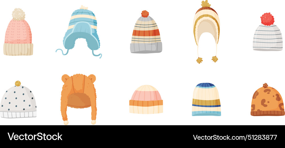Cartoon winter hats warm seasonal hat and cap Vector Image