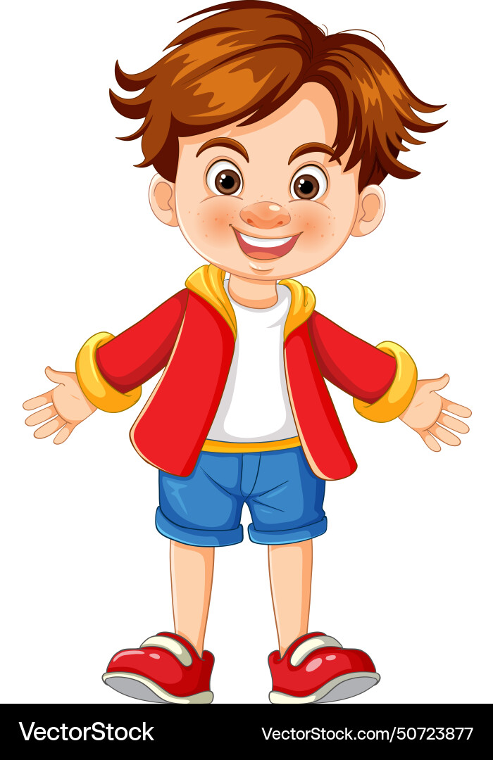 Cheerful young boy smiling with open arms Vector Image
