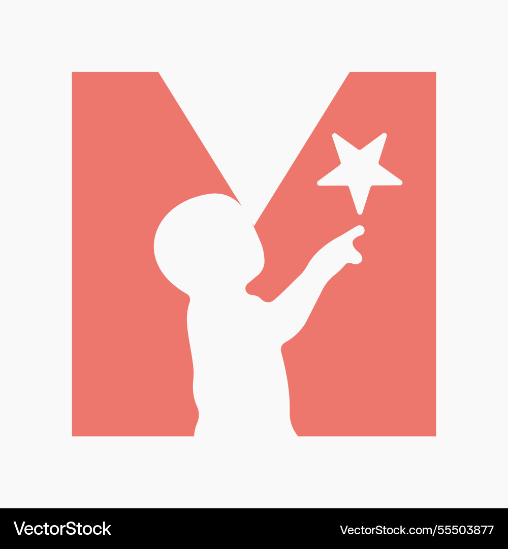 Initial letter m baby and star symbol for kinds Vector Image