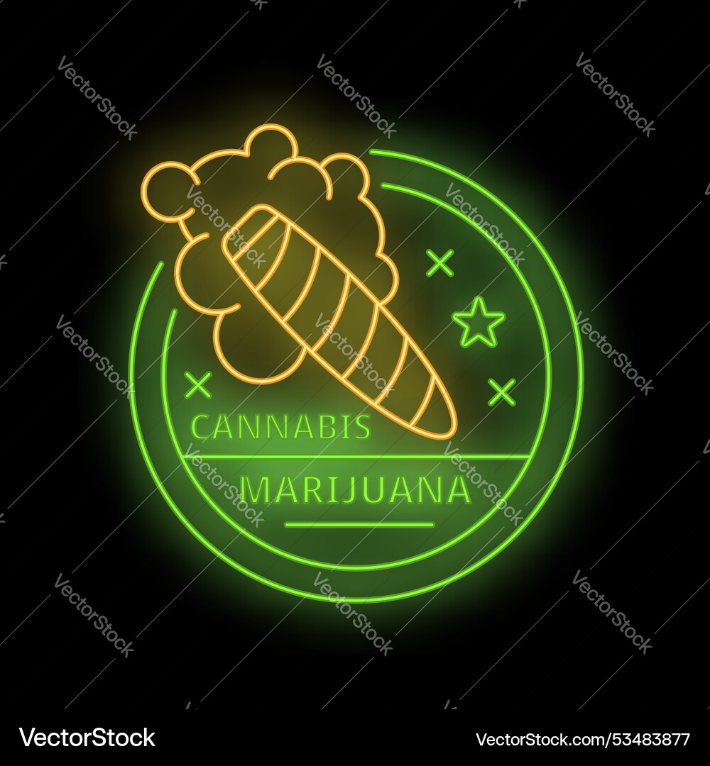 Neon sign promoting cannabis and marijuana Vector Image