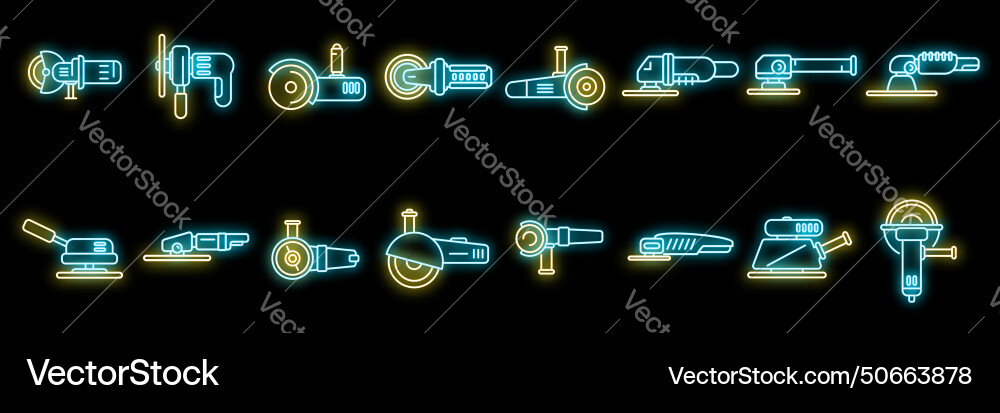 Grinding machine icons set neon Royalty Free Vector Image Grinding machine icons set neon Royalty Free Vector Image