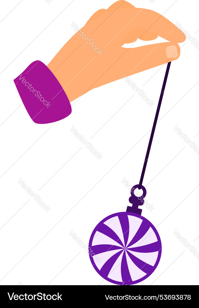 Hand holding purple and white hypnosis pendulum Vector Image