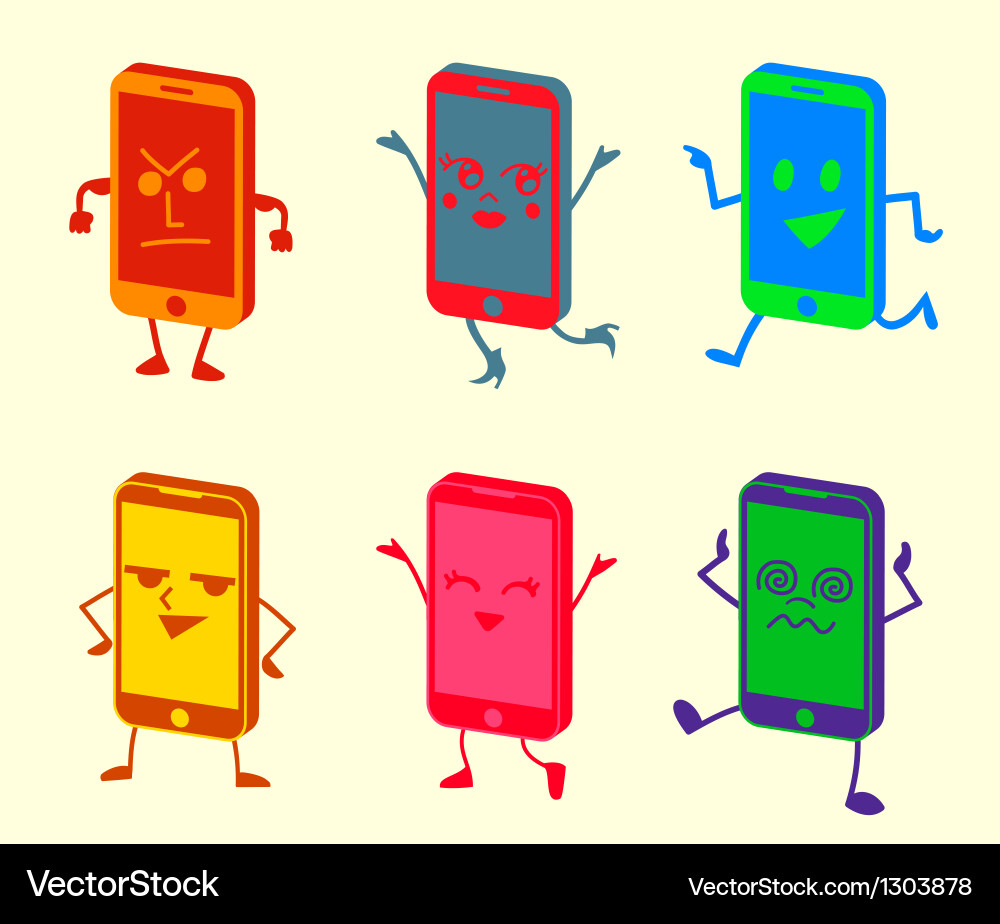 Happy cute kawaii smartphone characters Royalty Free Vector