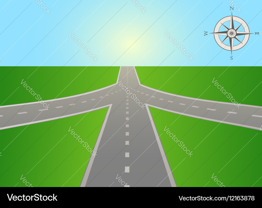 Intersection of highway with a compass Royalty Free Vector
