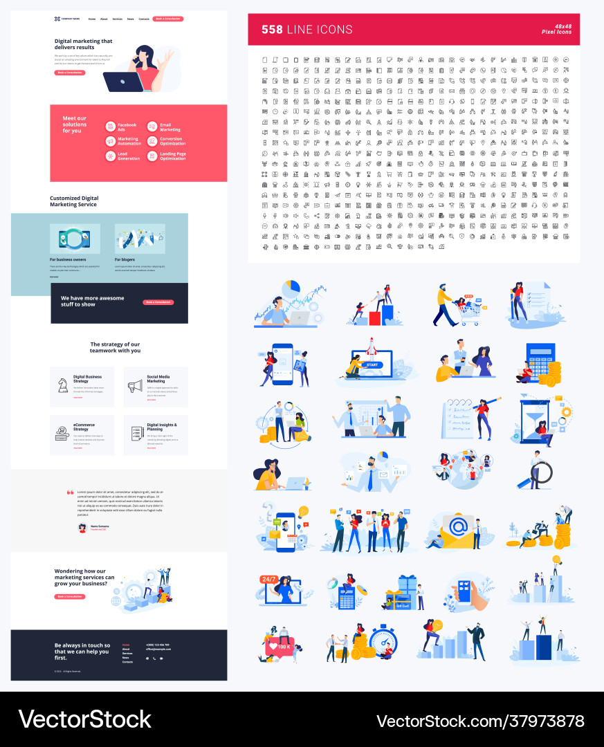 One page website design template Royalty Free Vector Image