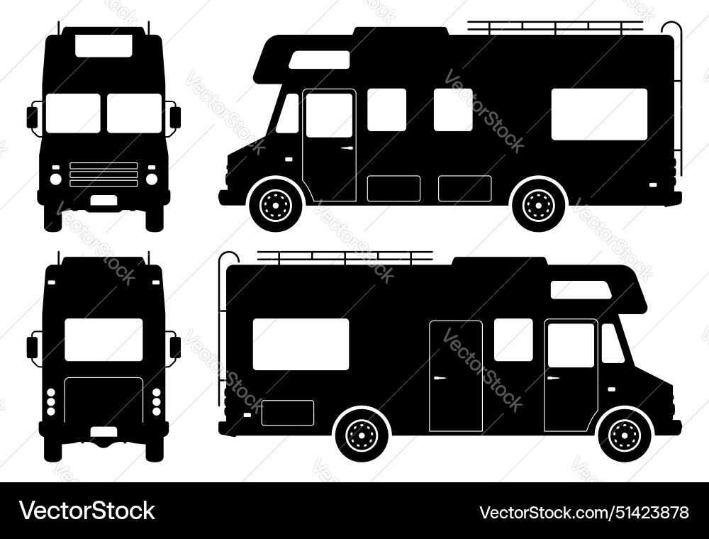 Rv motorhome silhouette side front Royalty Free Vector Image