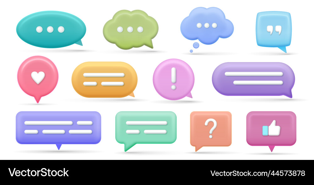 Set of 3d speak bubble chatting box message Vector Image