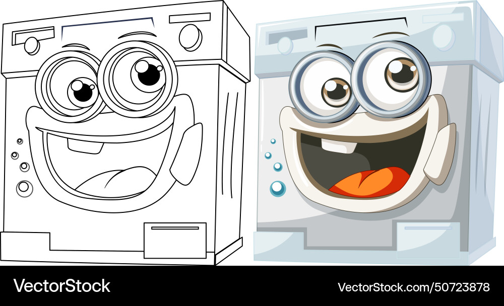 Two animated washing machines with cheerful faces Vector Image