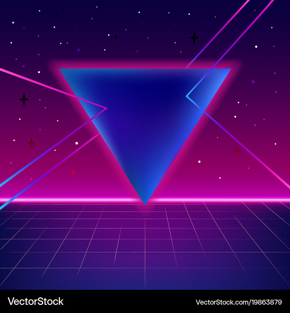 80s sci-fi background with perspective grid Vector Image
