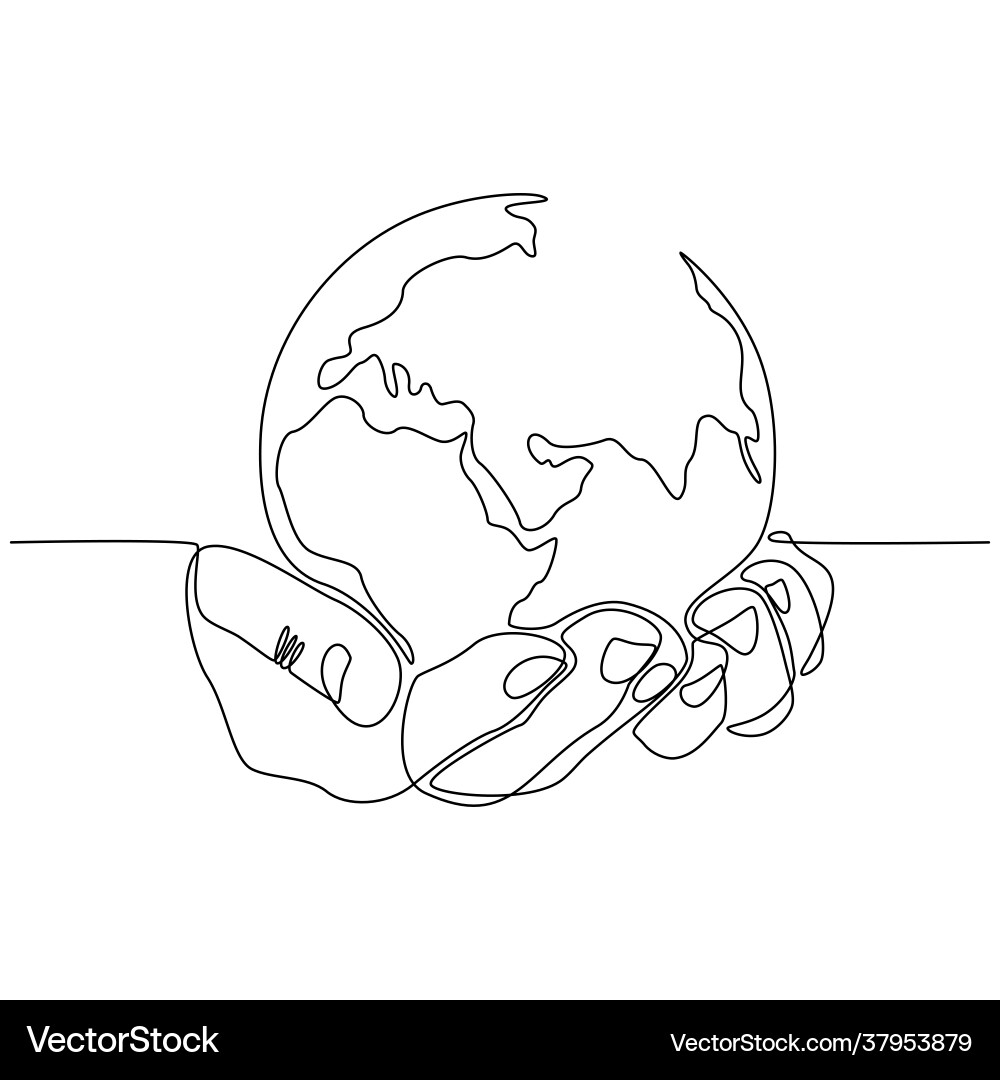Continuous line drawing a hand with globe Vector Image