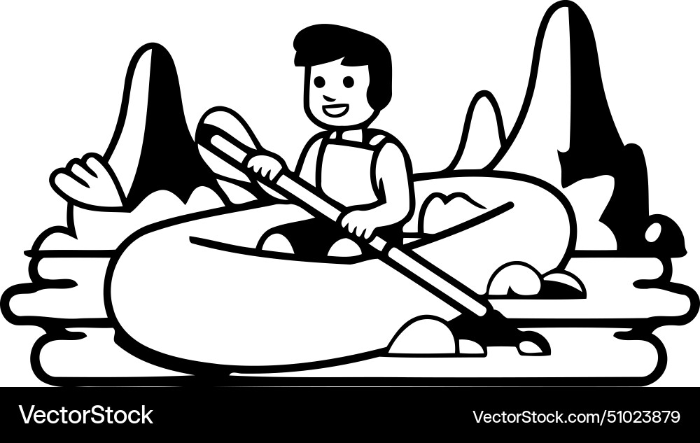 Man kayaking in the river cartoon style Royalty Free Vector