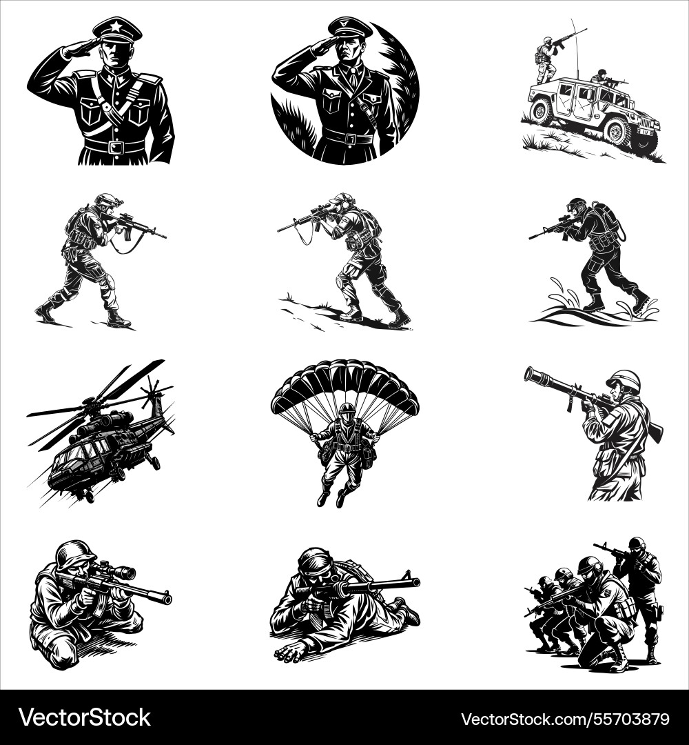 Military bundle military clipart Royalty Free Vector Image