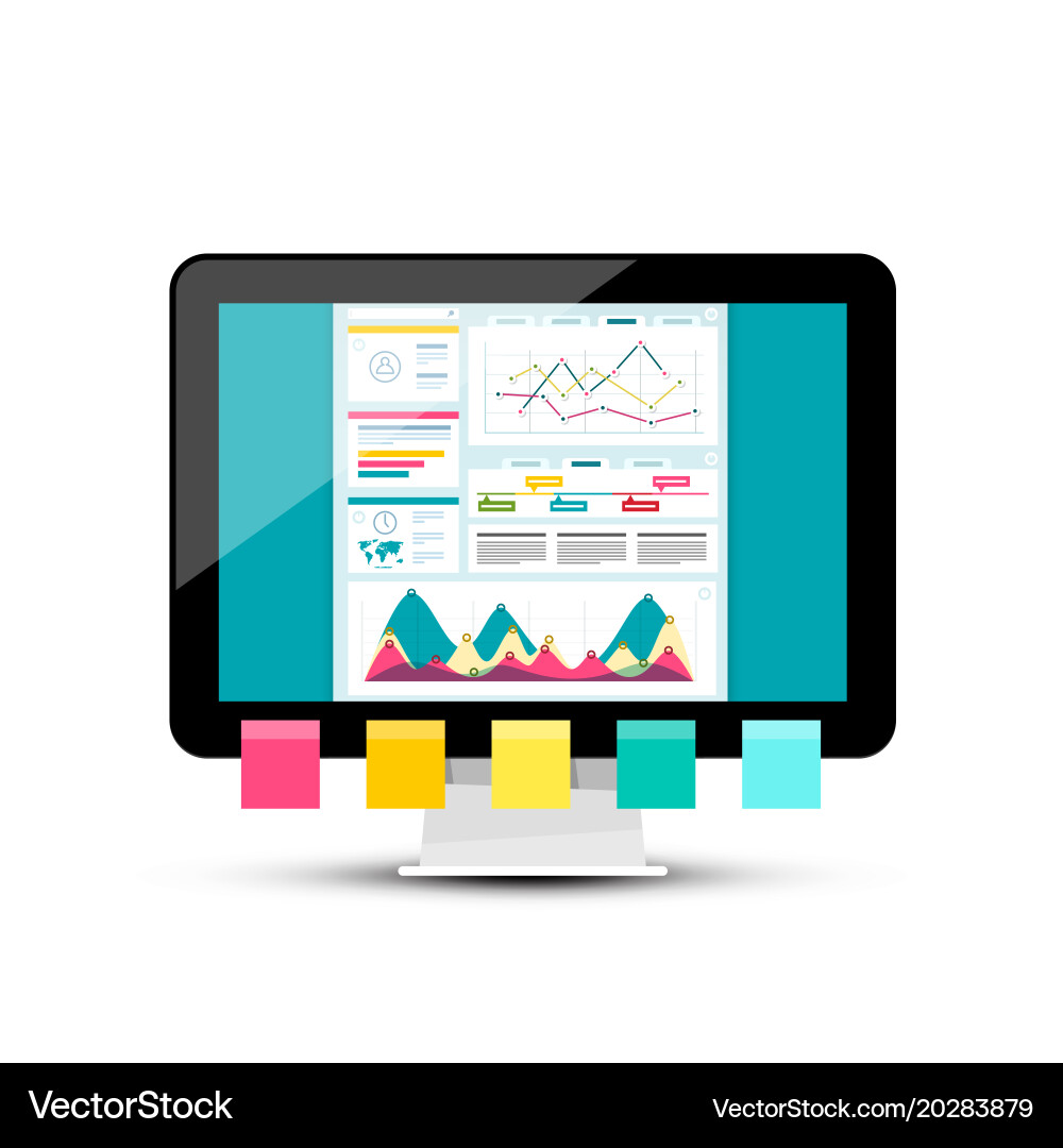 Modern web design with graphs on dashboard pc Vector Image