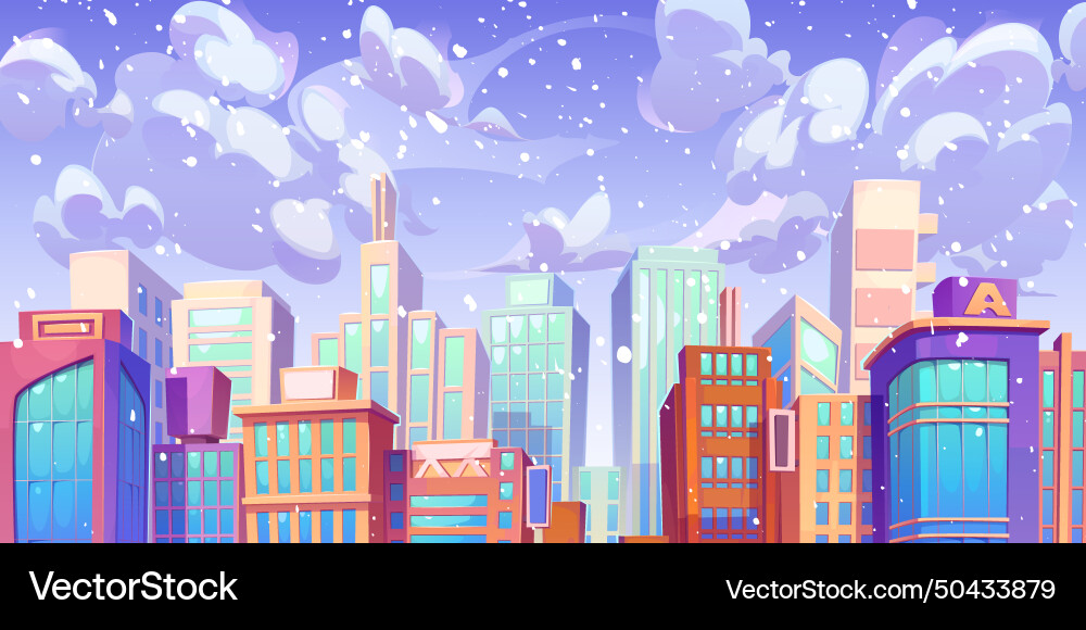 Snowfall in modern city Royalty Free Vector Image