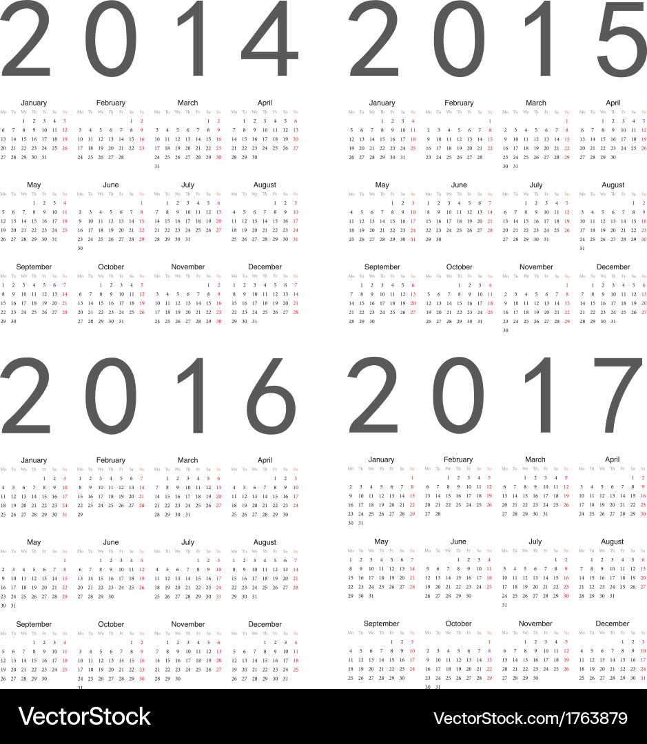 Square Year Calendars 2014-2017 Royalty Free Vector Image