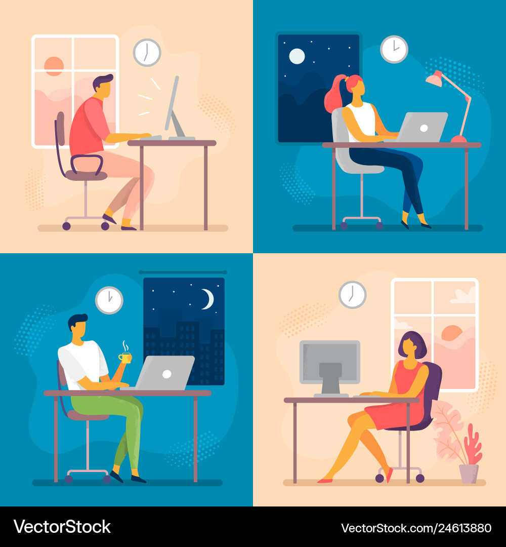 Day or night work working late overtime office Vector Image