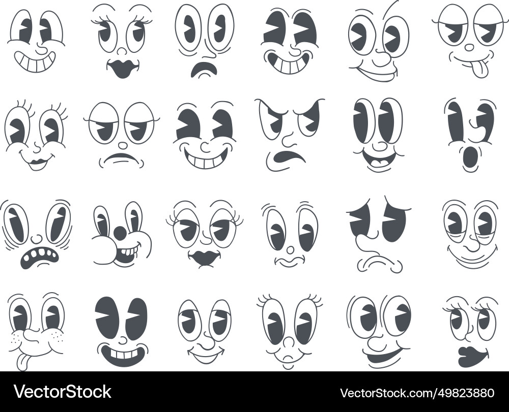 Facial mascot 30s set Royalty Free Vector Image
