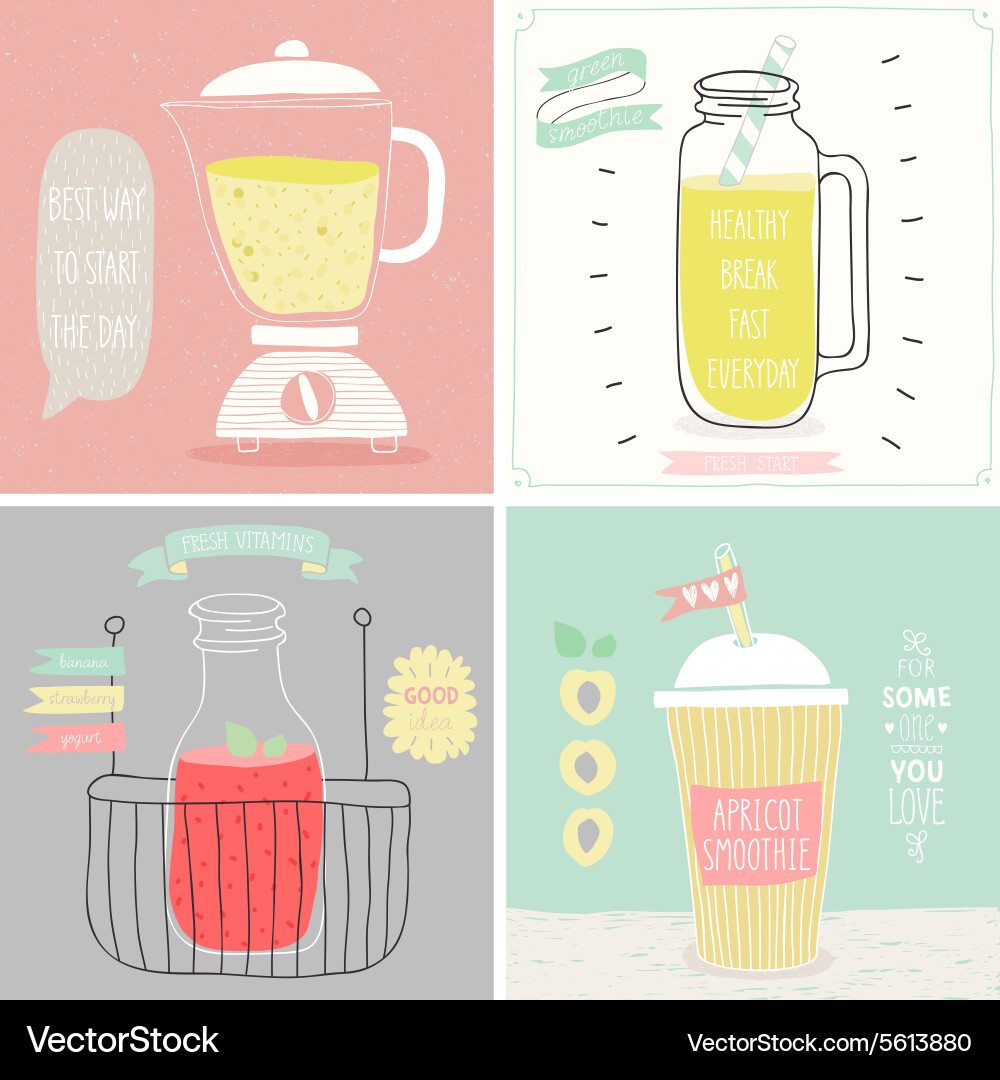 Fresh Smoothie Cards - Hand Drawn Royalty Free Vector Image