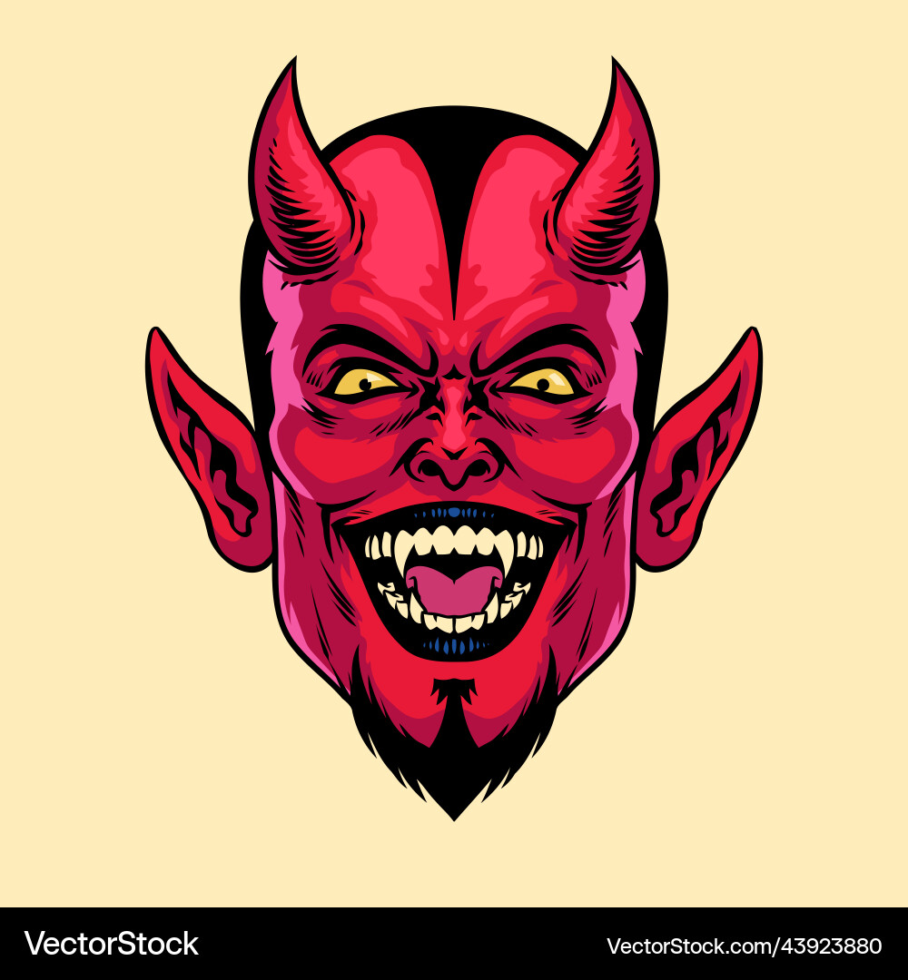Laughing devil head with vintage hand drawing Vector Image