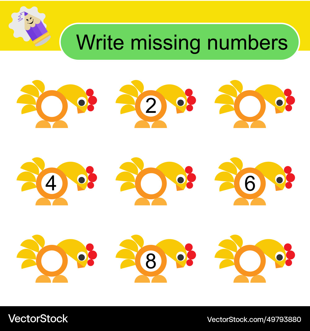 Math activity for kids write missing numbers – Royalty-Free Vector ...