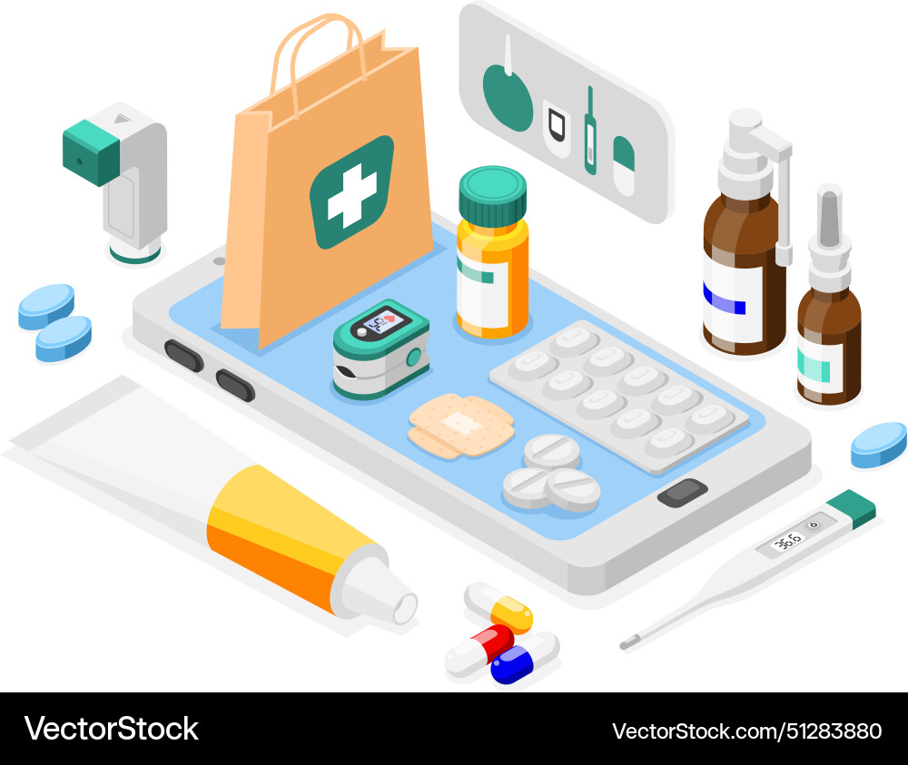 Online pharmacy isometric concept different Vector Image