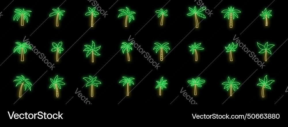 Palm icons set neon Royalty Free Vector Image - VectorStock