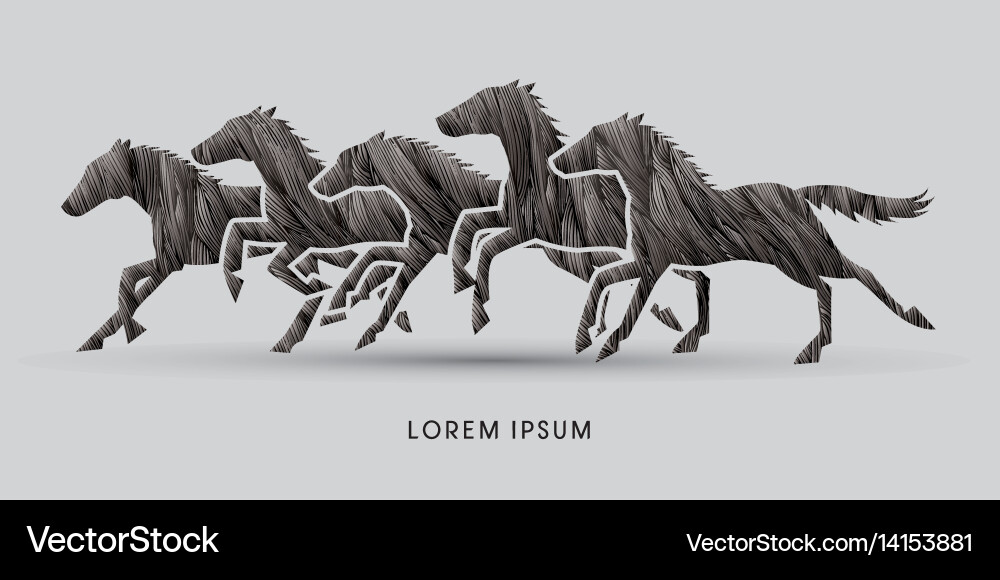 5 horses running Royalty Free Vector Image - VectorStock