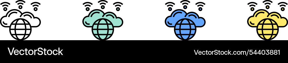 Cloud network icon outline green blue and yellow Vector Image