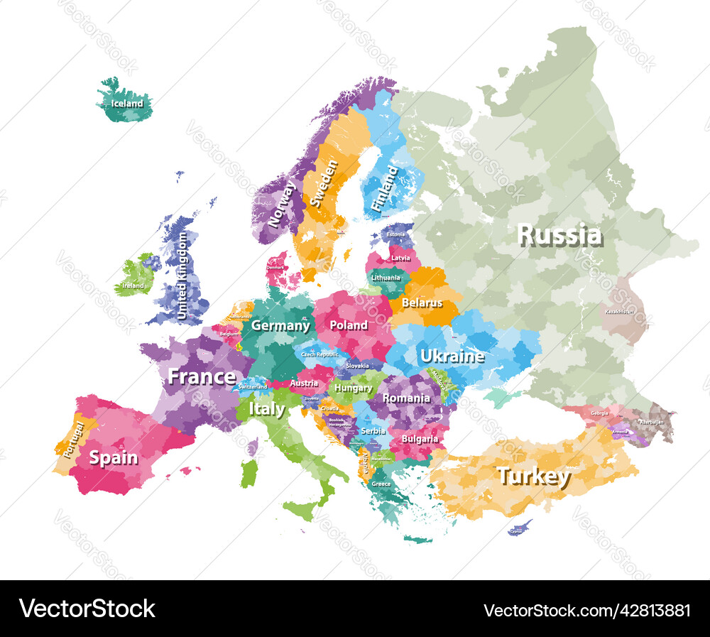 Detailed Europe Map Royalty Free Vector Image - VectorStock