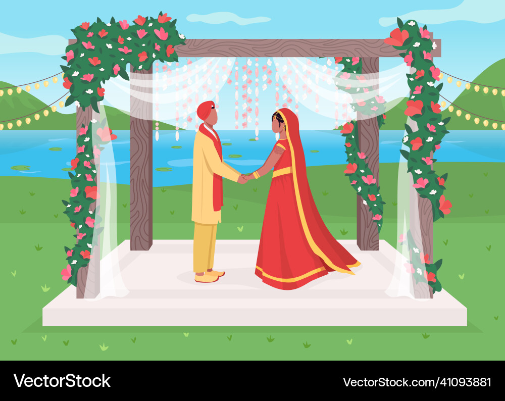 Indian wedding flat color Royalty Free Vector Image