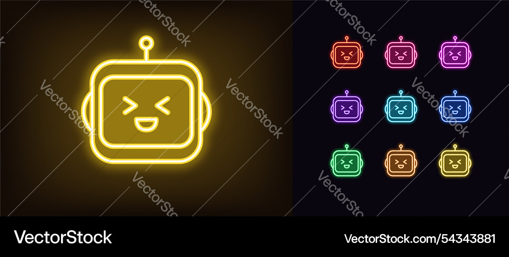 Outline neon laughing robot icon set glowing Vector Image