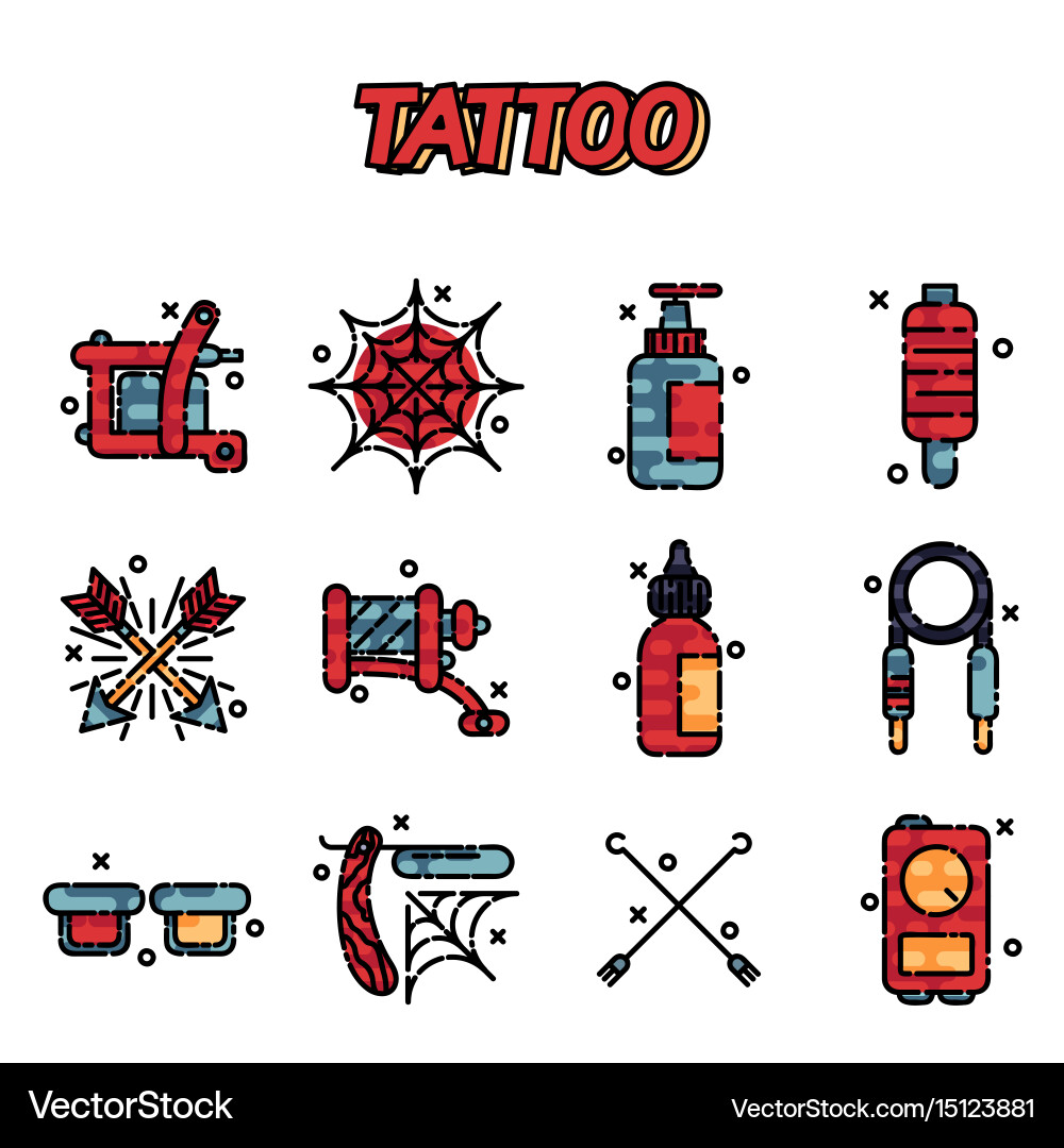 Tattoo flat icons set Royalty Free Vector Image
