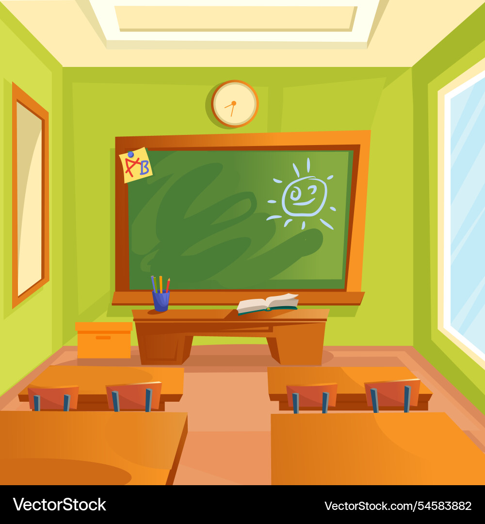Cartoon color school classroom interior inside Vector Image