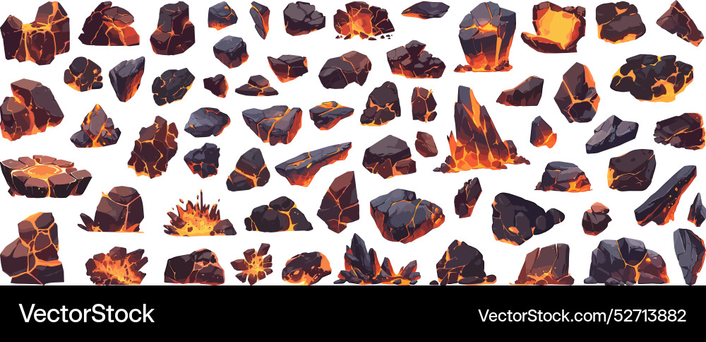 Cartoon lava rocks set volcano stones Royalty Free Vector